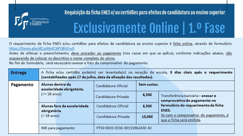 Exames Nacionais – Escola Secundária Francisco Franco